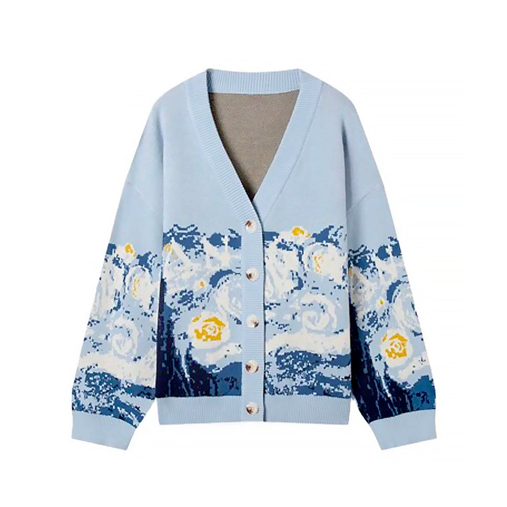 Van Gogh Starry Night Knitted Cardigan sweater – Galartsy